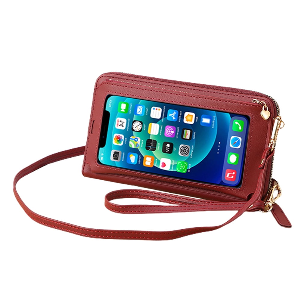 PU long wallet simple touch-screen wrist mobile phone bag coin purse ...