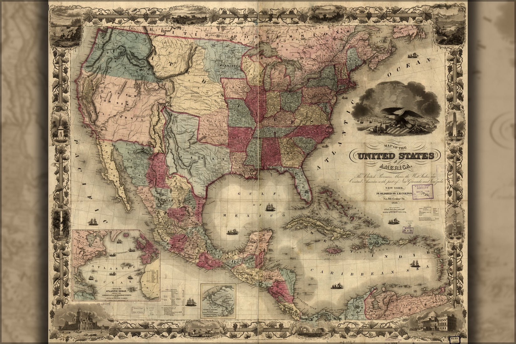 24"x36" Gallery Poster, Map of the United States of America 1850 ...