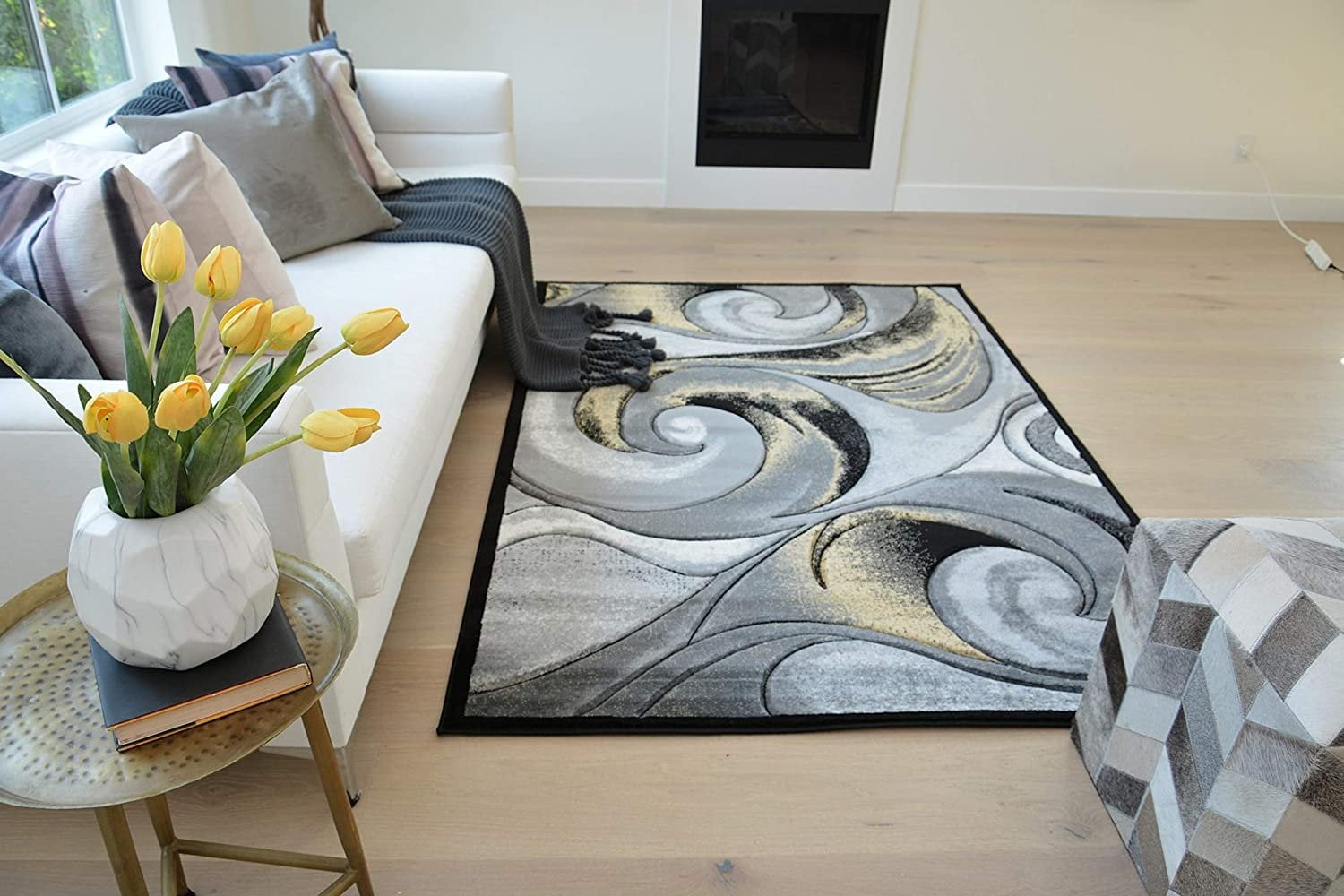 HR Swirls Abstract Design Modern Contemporary Hand Carved Area Rug Gold ...