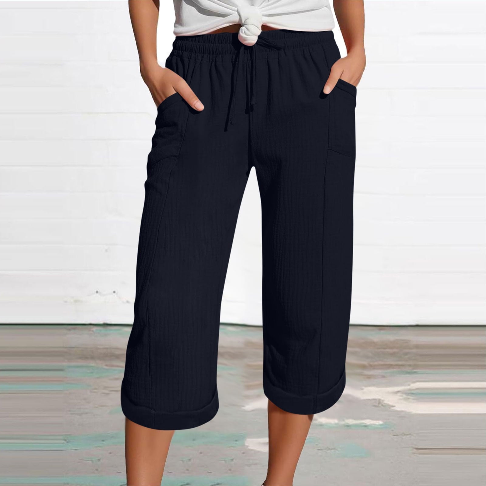 Click here for Soki Womens Casual Capri Pants Elastic Waist Draws... prices