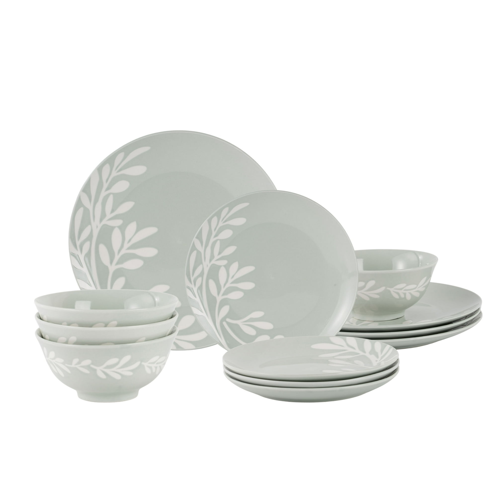 Click here for Mainstays Emelie Green 12-Piece Stoneware Dinnerwa... prices