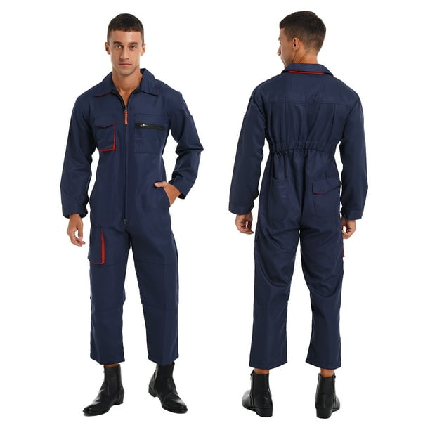 Aislor Mens Mechanic Uniforms Long Sleeve Zip Up Coverall Stain and ...