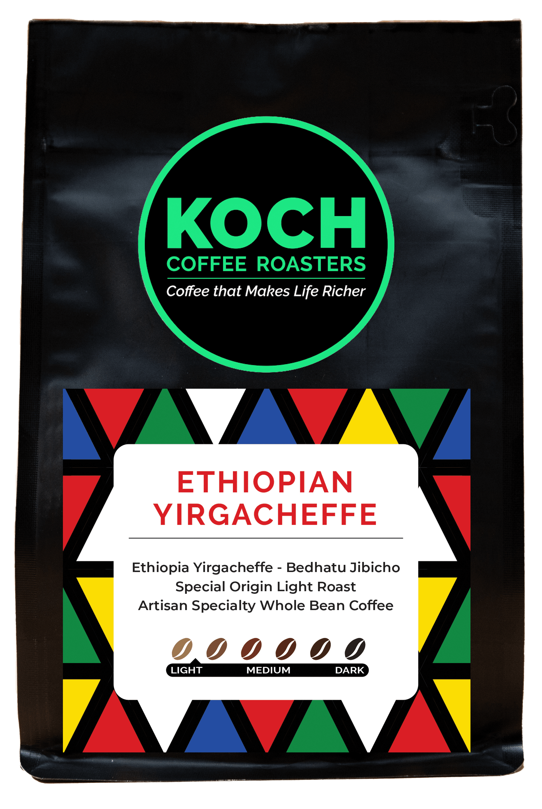 KOCH Coffee Roasters Ethiopian Yirgacheffe – Natural, Light Roast Whole Bean Coffee, 10 oz Bag ...
