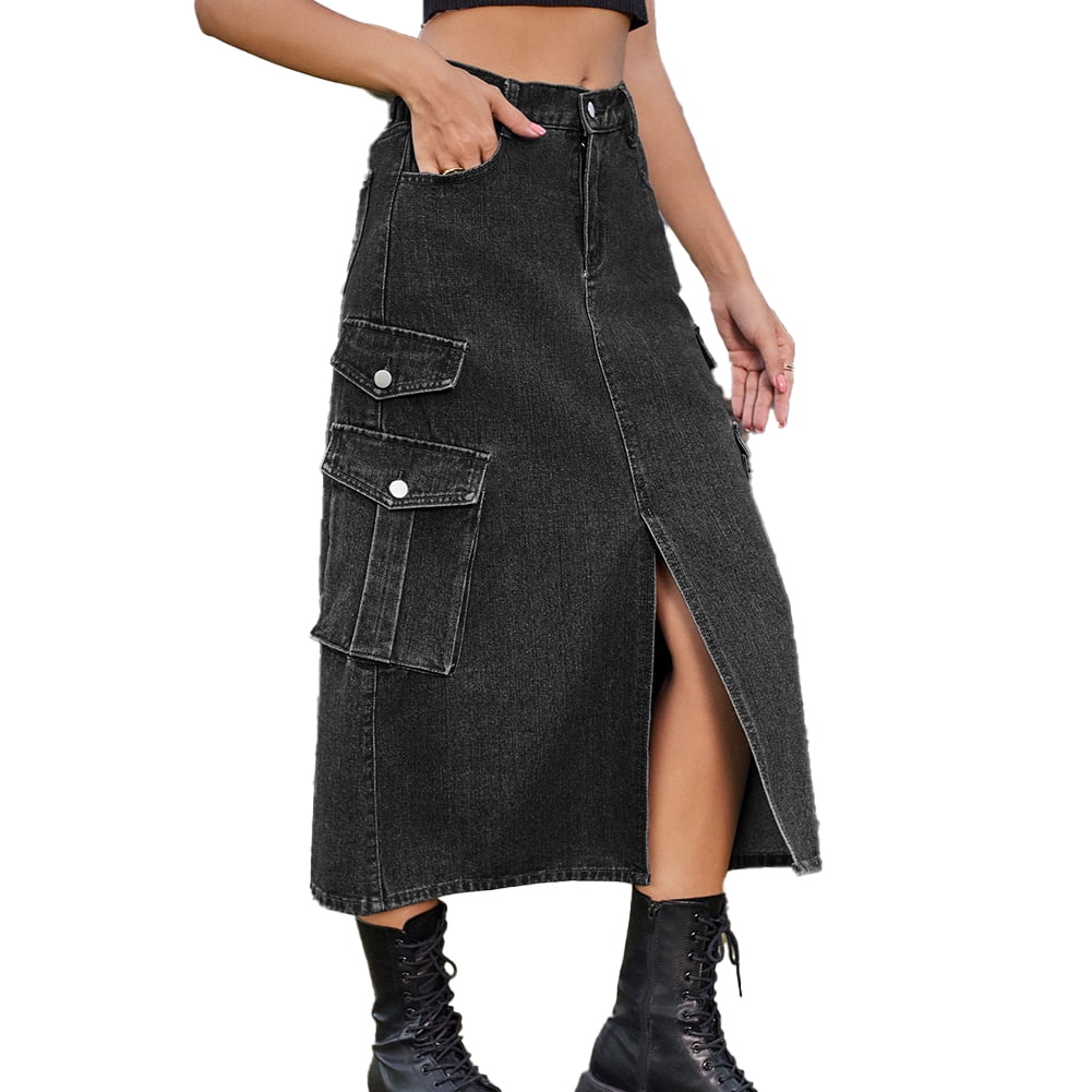 Click here for Ytdscs Womens Cargo Denim Maxi Skirt With Pockets... prices