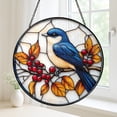 Decorative Bluebird and Red Berry Stained Glass Style Suncatcher ...