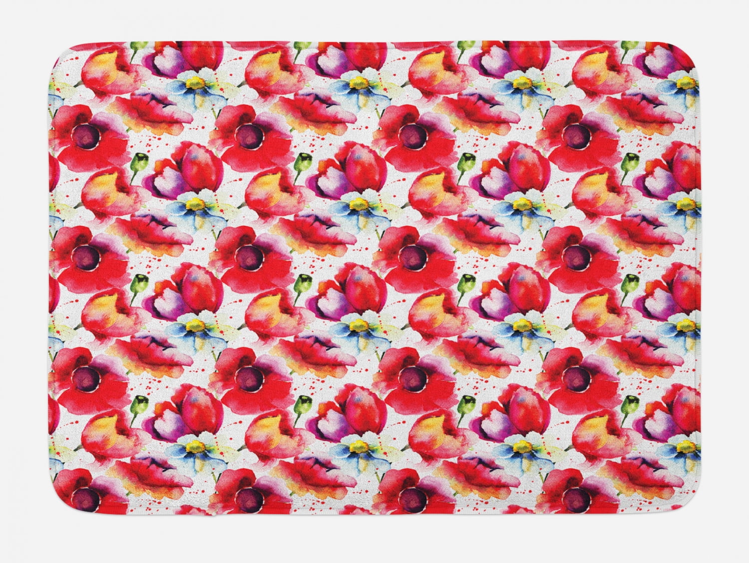 Poppy Bath Mat, Colorful Combined Mixed Poppy Flower Petals Pattern ...