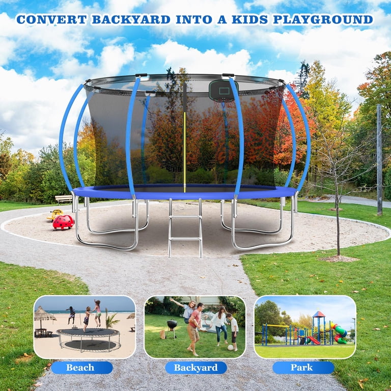 Large Round Trampolines Skepphlay 14 FT Large Outdoor Trampoline With
