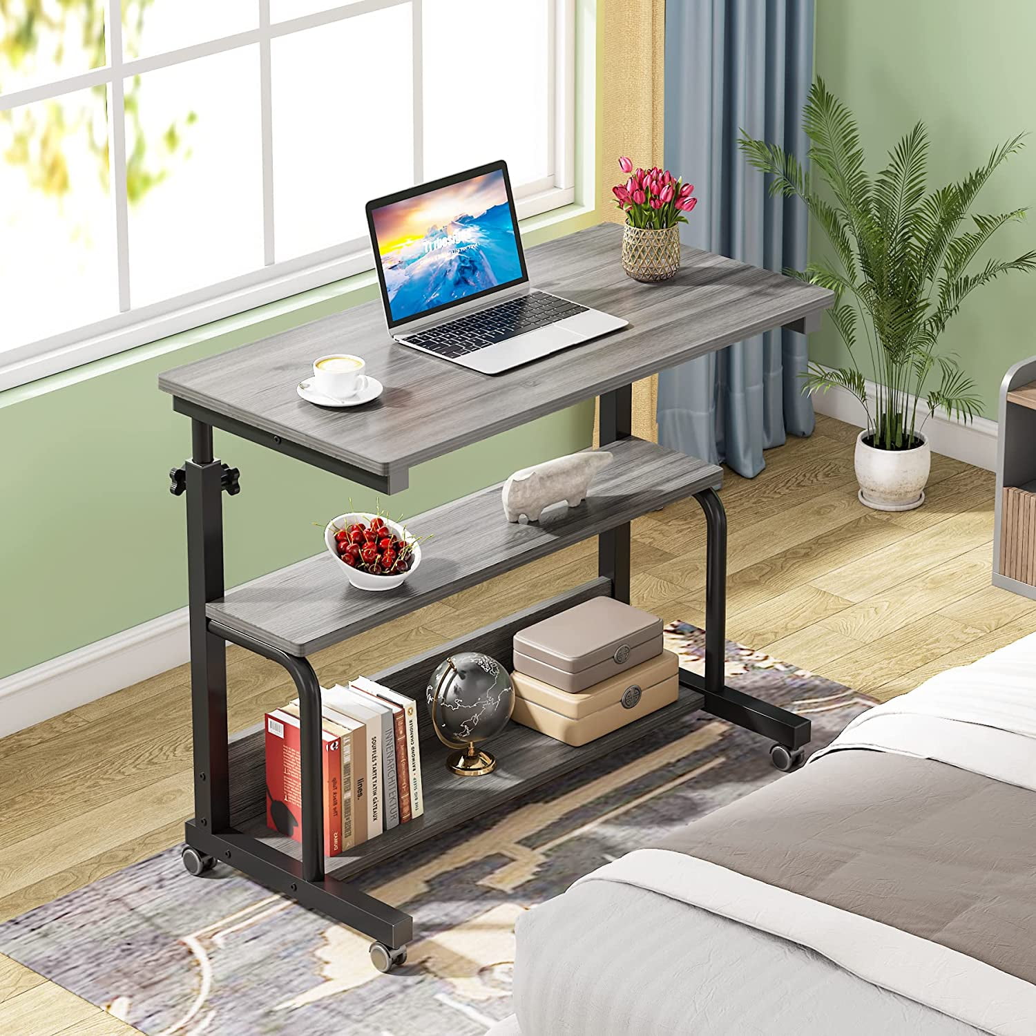 BYBLIGHT Moronia Gray Portable Desk With Wireless Charging, 56% OFF