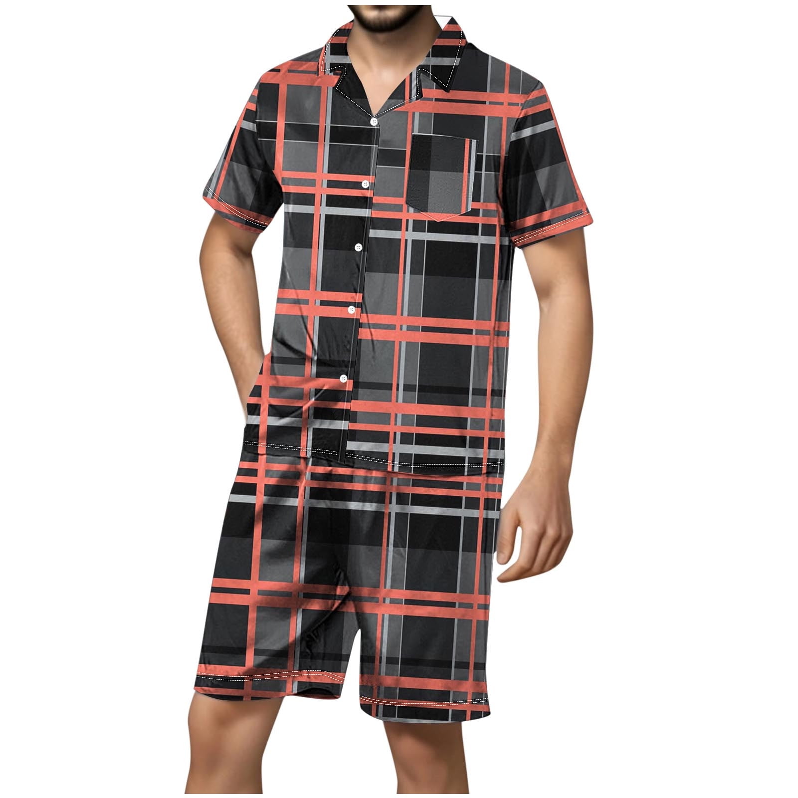 Click here for Igsxakp Mens Plaid Sleep Short Set - Satin Button... prices