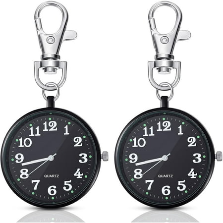 2 Pack Silver Quartz Pocket Watch with Key Buckle Round Pocket Watch ...