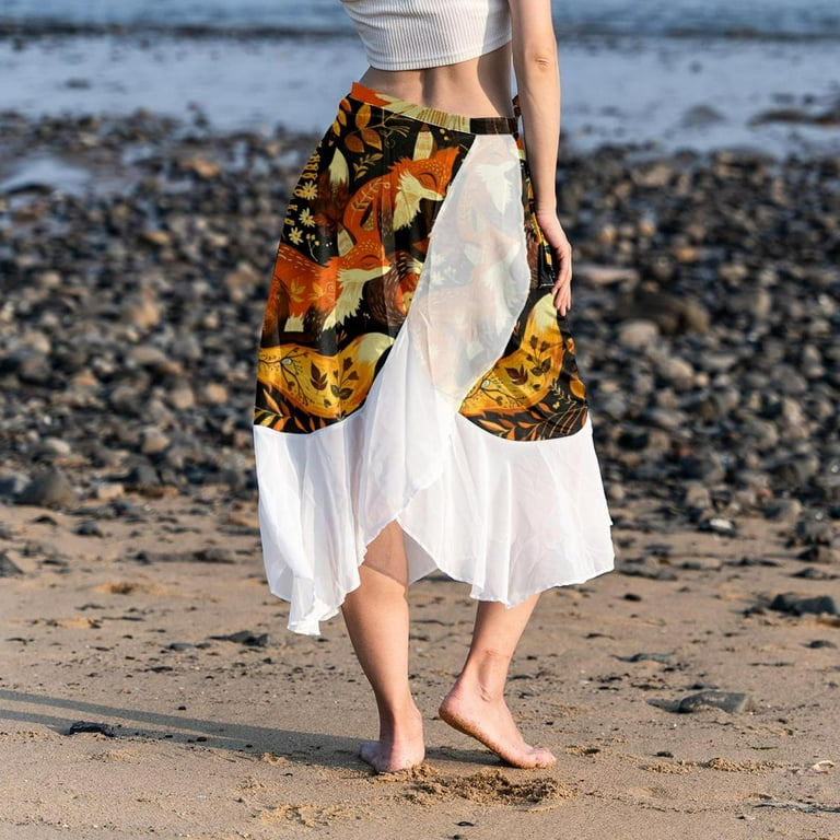 Beach Skirts for Women Womens Beach Cover Up Sarong Sheer Bikini Wraps Fox Cartoon Jungle Walmart