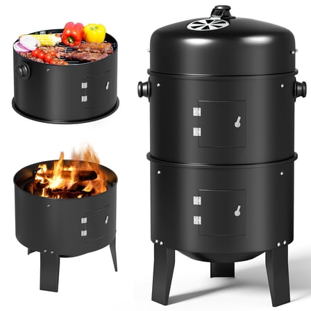 Vertical Charcoal BBQ Smoker, 3-in-1 16" Round Charcoal Barbecue Grill ...