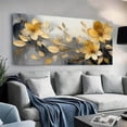 Elegant Gold Floral Canvas Wall Art Framed 48x24 Inch Modern Abstract ...