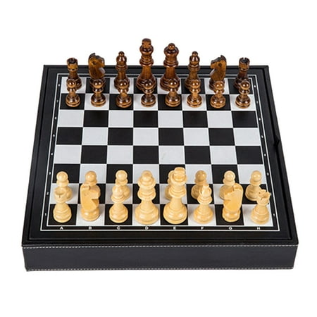 Retro Wooden Chess Set and Storage Slots Board Games for Beginner Table ...
