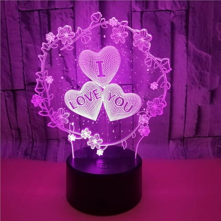 Love Heart Night Light for Kids 3D Optical Illusion Love Heart Light 7 ...