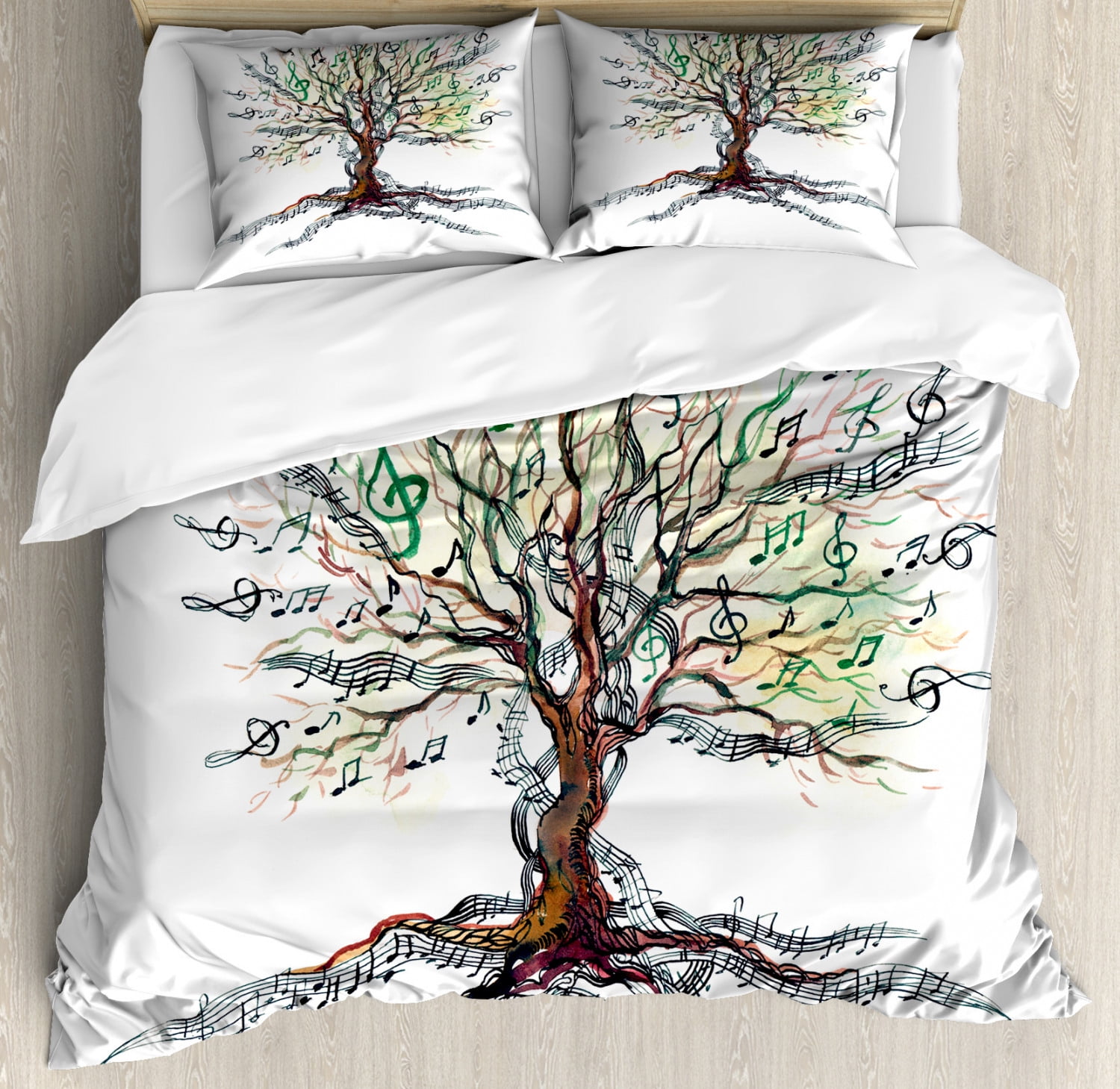 Music Duvet Cover Set, Musical Tree Autumnal Clef Trunk Swirl Nature ...