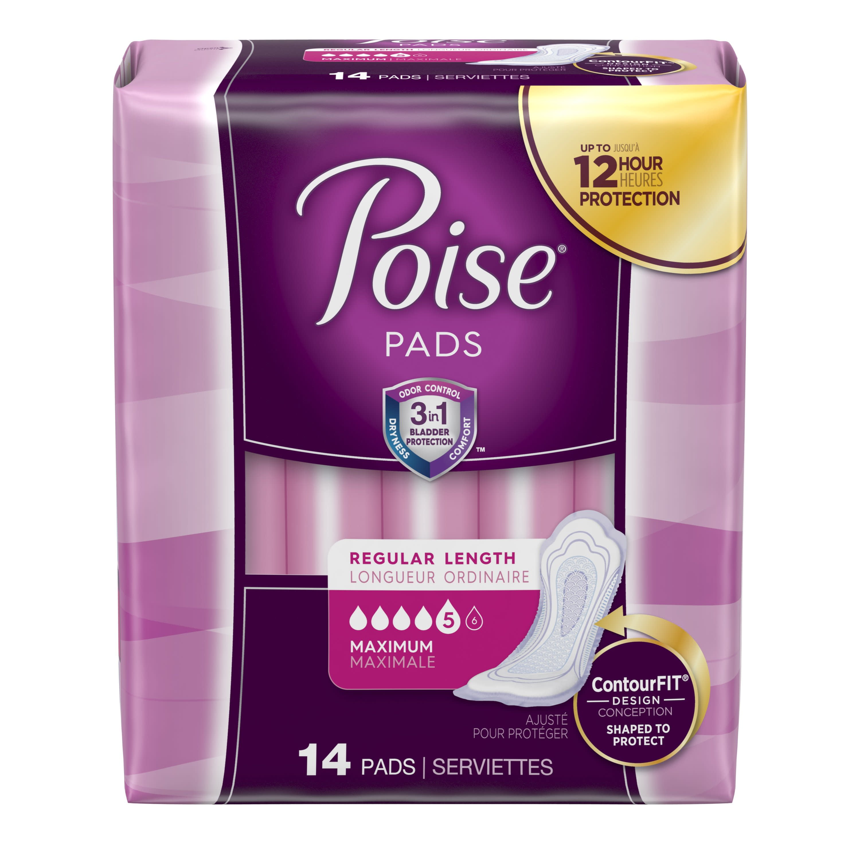 Poise Incontinence Pads Maximum Absorbency Regular 14 Count