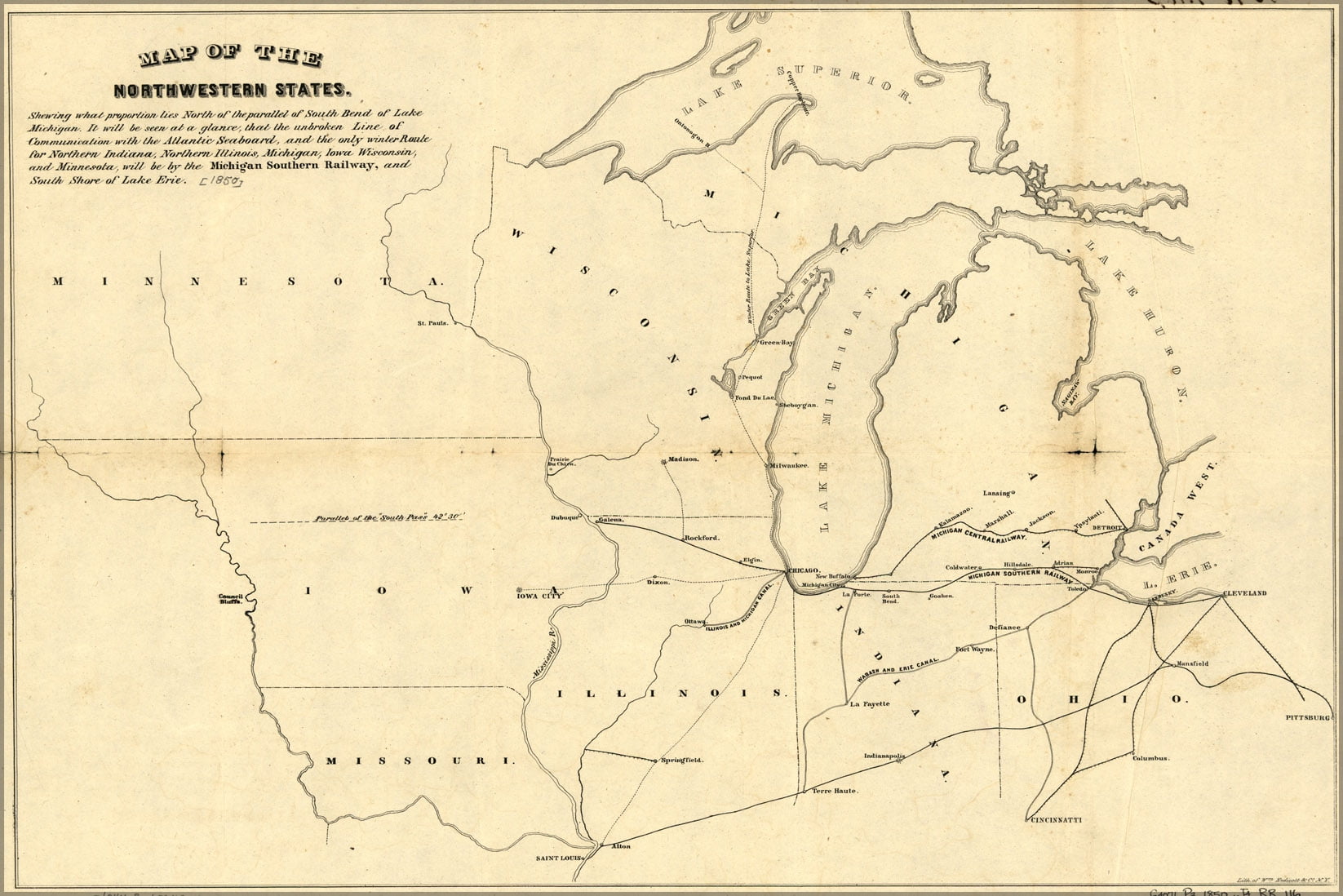 24"x36" Gallery Poster, Map of michigan wisconsin iowa 1850 - Walmart.com