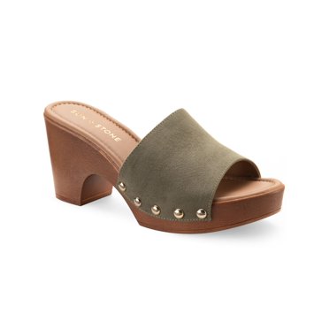 SUN STONE Womens Black 1" Platform Adjustable Cork-Like Braided Padded ...
