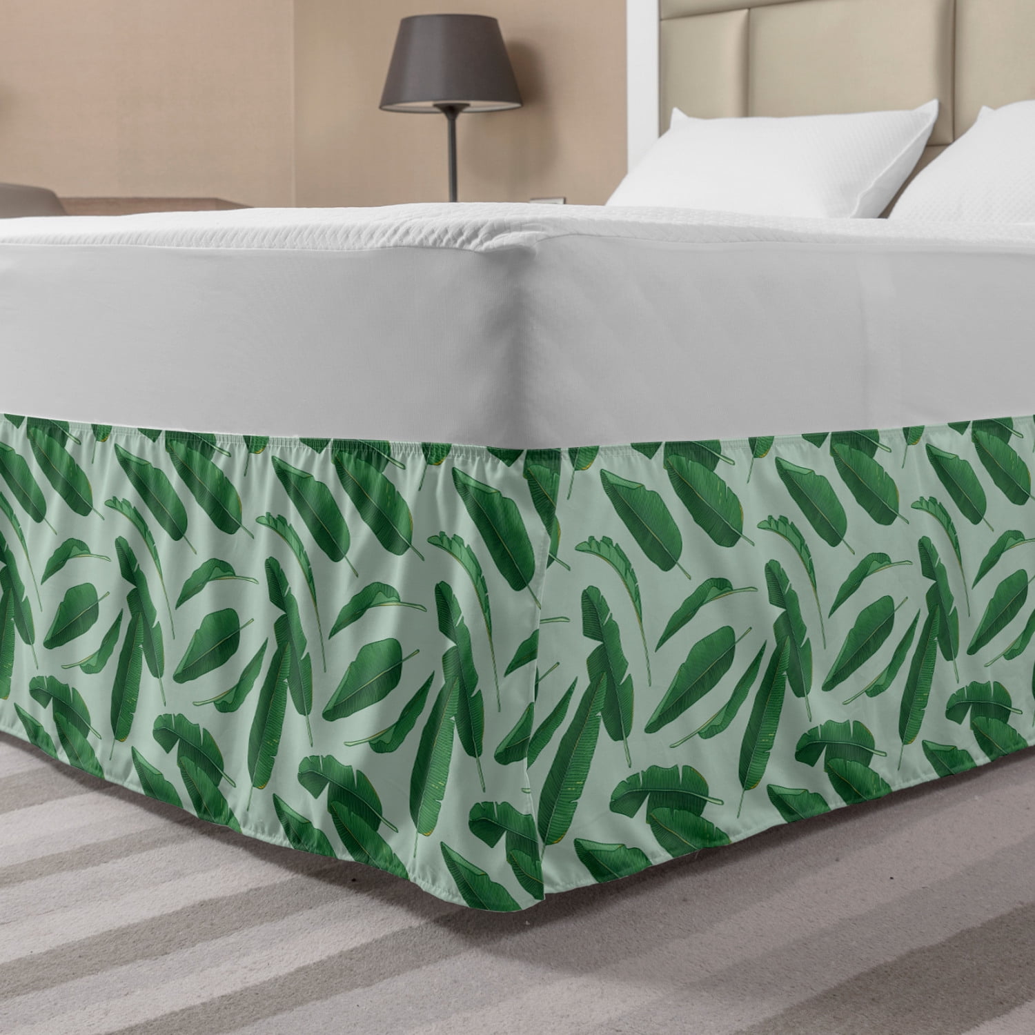 Banana Leaf Bed Skirt, Hand Drawn Cartoon Style Leafage of an Exotic ...
