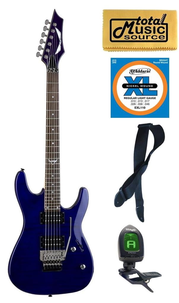 Dean C350F TBL PACK Electric Guitar, Floyd Rose Trans Blue, Bundle ...
