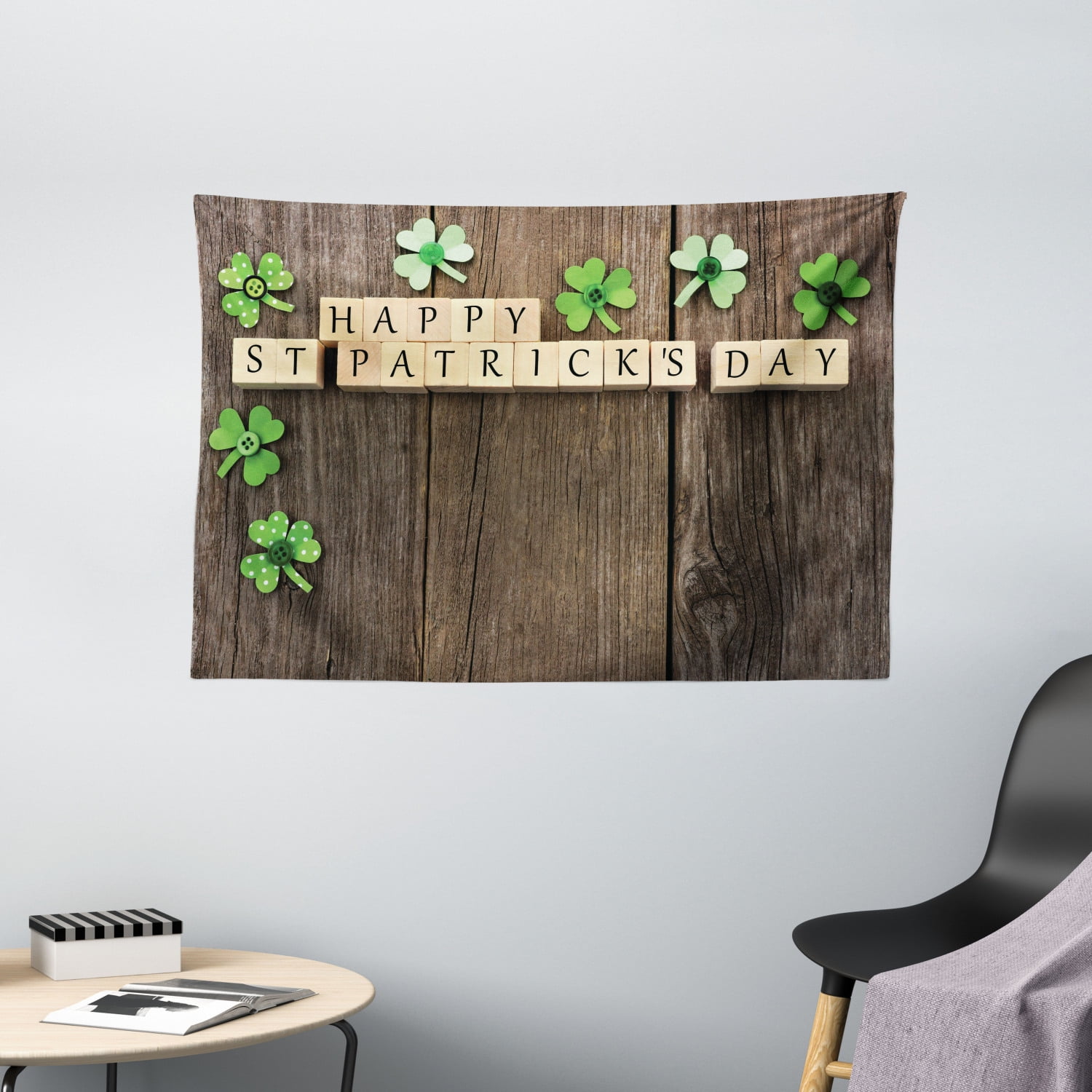 St. Patrick's Day Tapestry, Greetings with Wooden Blocks and Paper ...