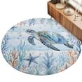 Blue Sea Turtle Round Living Room Rugs 6 ft, Nautical Coastal Starfish ...