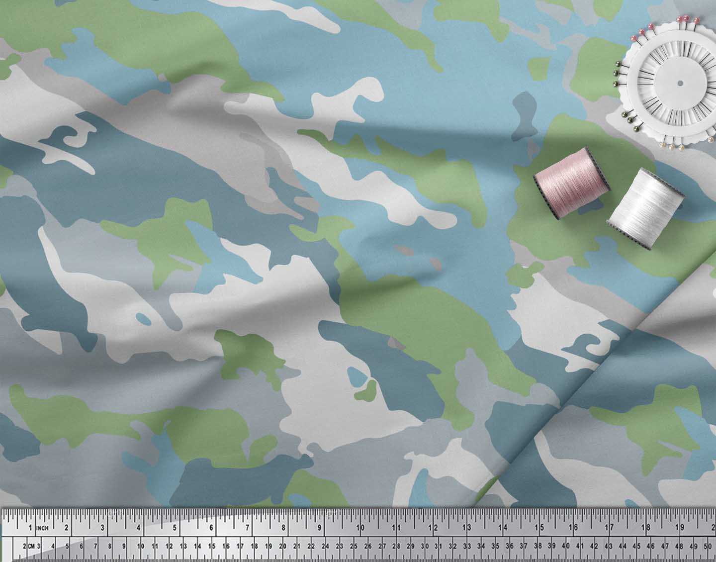 Soimoi Silk Fabric Two Tone With Grey Camouflage Printed Craft Fabric ...