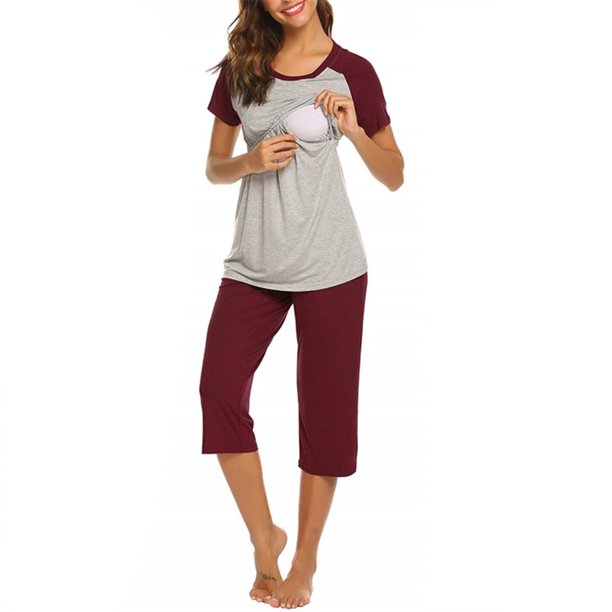 Patpat Women Maternity Pretty Color Block Nursing Pajama Set Sizes S