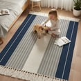 Bedroom Rug Carpet 3'x 5', Navy Blue Grey Stripe Washable Floor Carpet ...