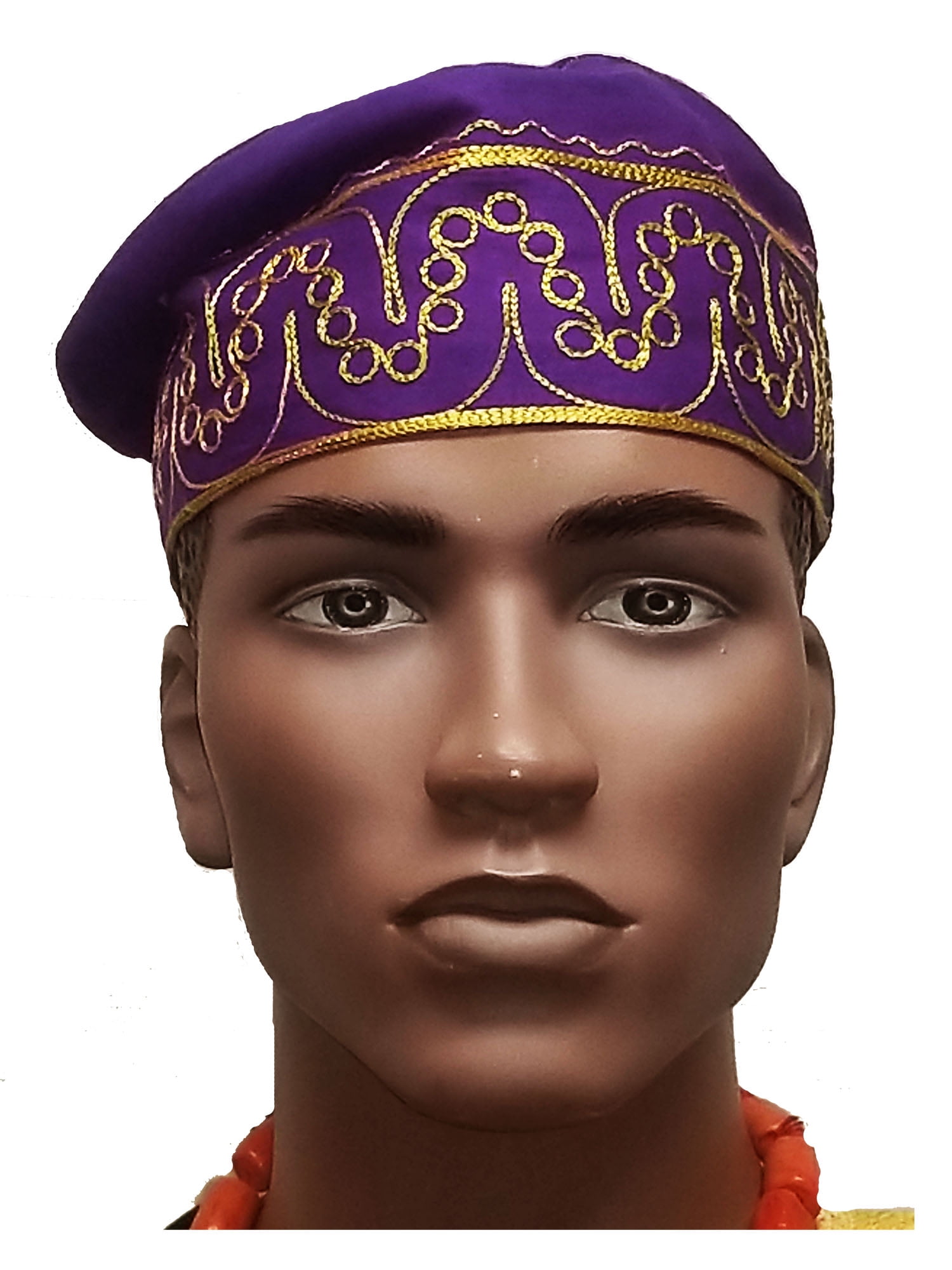 African Purple Kufi Hat with Gold Embroidery - Walmart.com