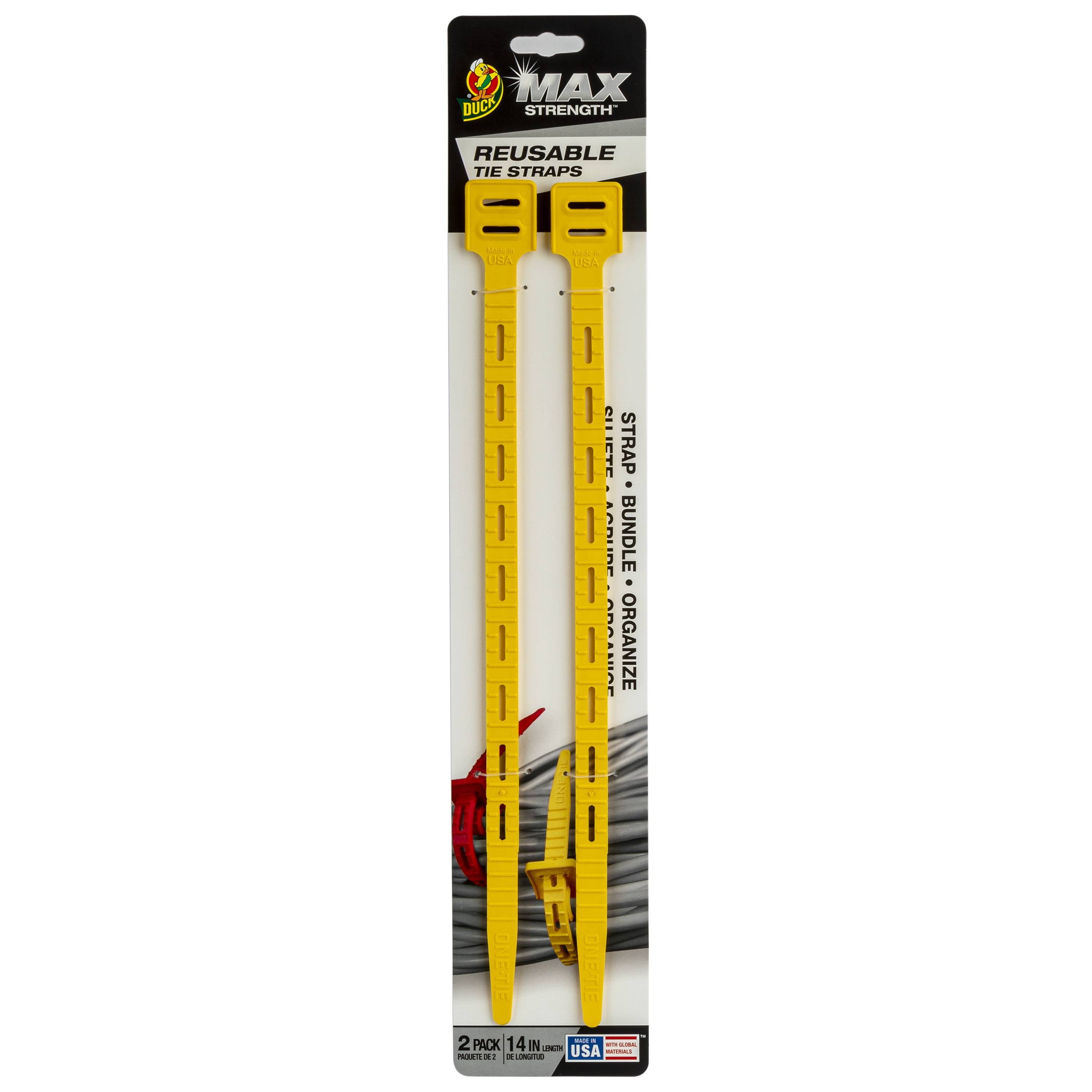 Duck Max Strength Yellow Reusable Tie Straps, 2 Pack, 14 in., Plastic ... Duck Max Strength Yellow Reusable Tie Straps, 2 Pack, 14 in., Plastic ...