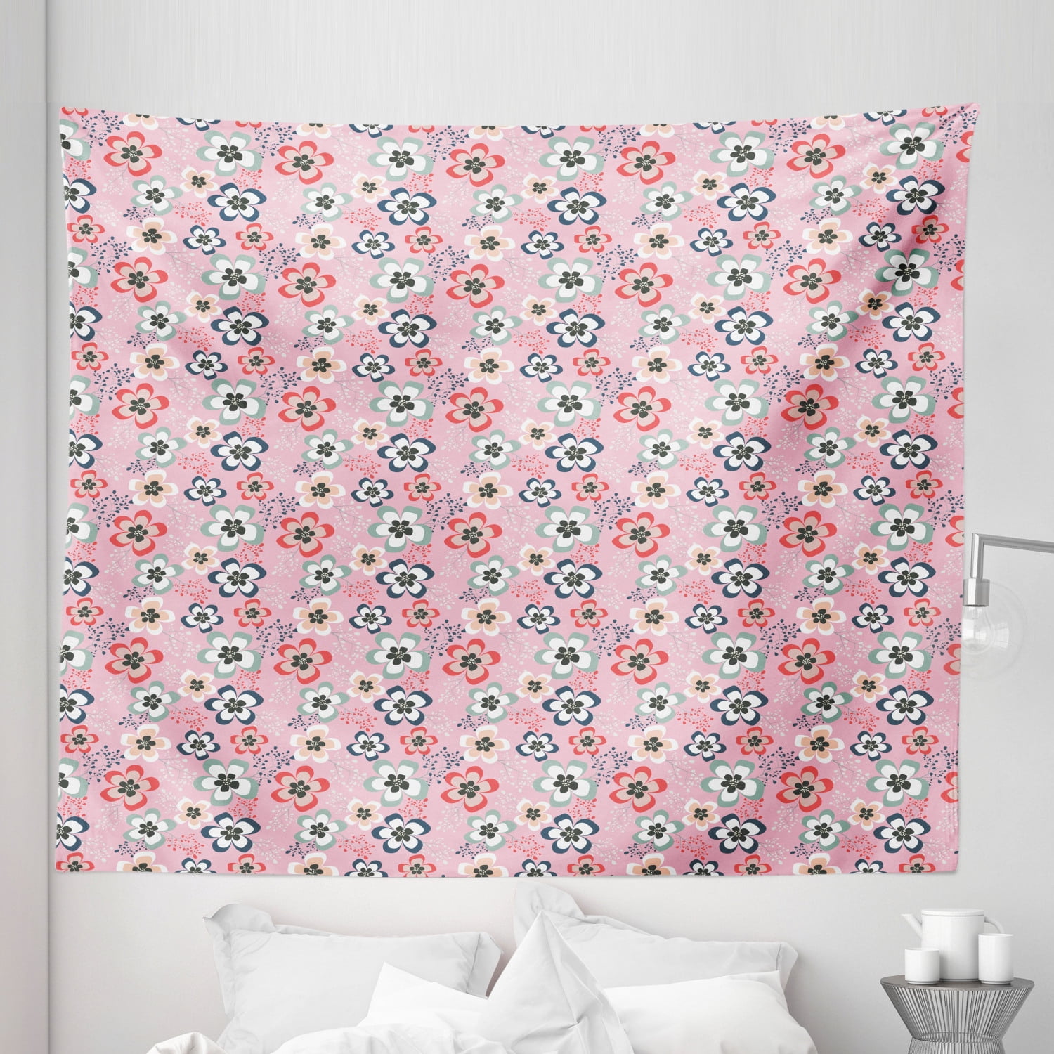 Floral Tapestry, Colorful Romantic Spring Flowers Blooms Leaves Modern ...