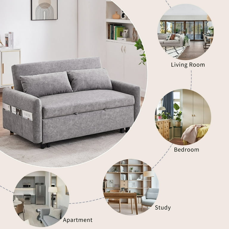 Convertible Chair Bed 3 in 1 Convertible Sofa Bed Sleeper Chair with 3 Level Adjustable Backrest 2 Pillow Pull Out Sofa Bed in Microfiber Sofa Bed Couch Loveseat Sleeper Bed for
