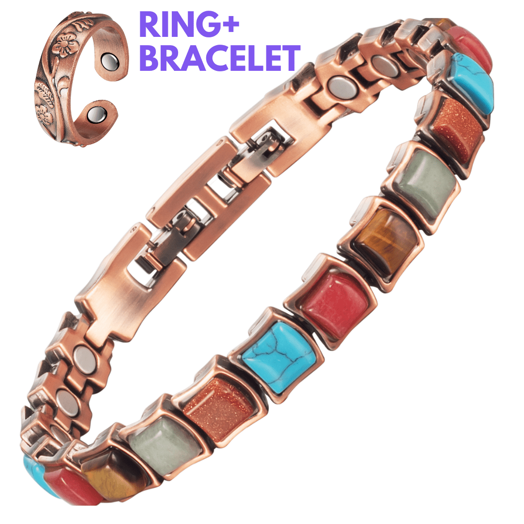 Pure Copper Bracelets for Women, Colorful Turquoise Bracelets, Magnetic ...