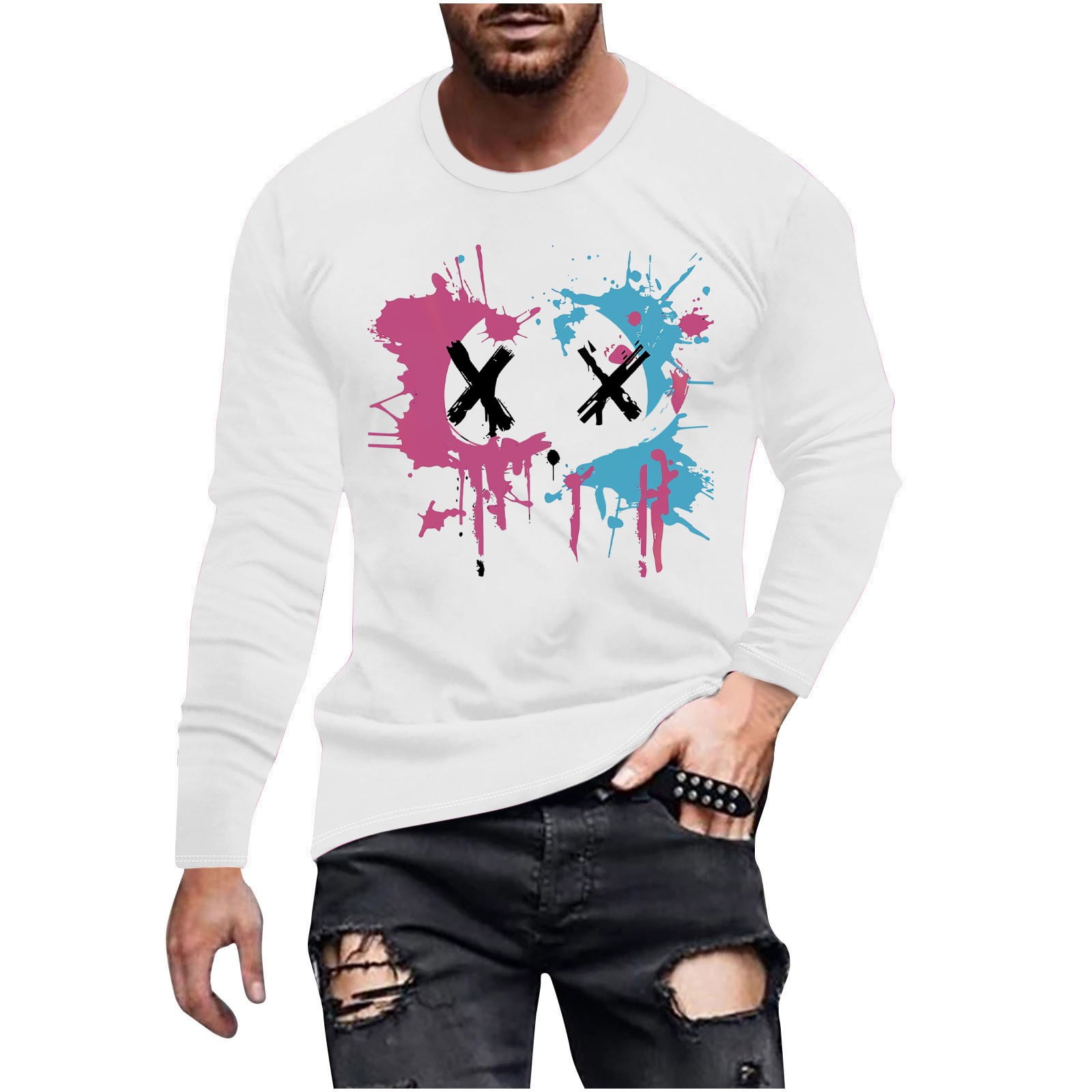 Click here for Unbranded Fashion Mens Print Top  Long Sleeve Crew... prices