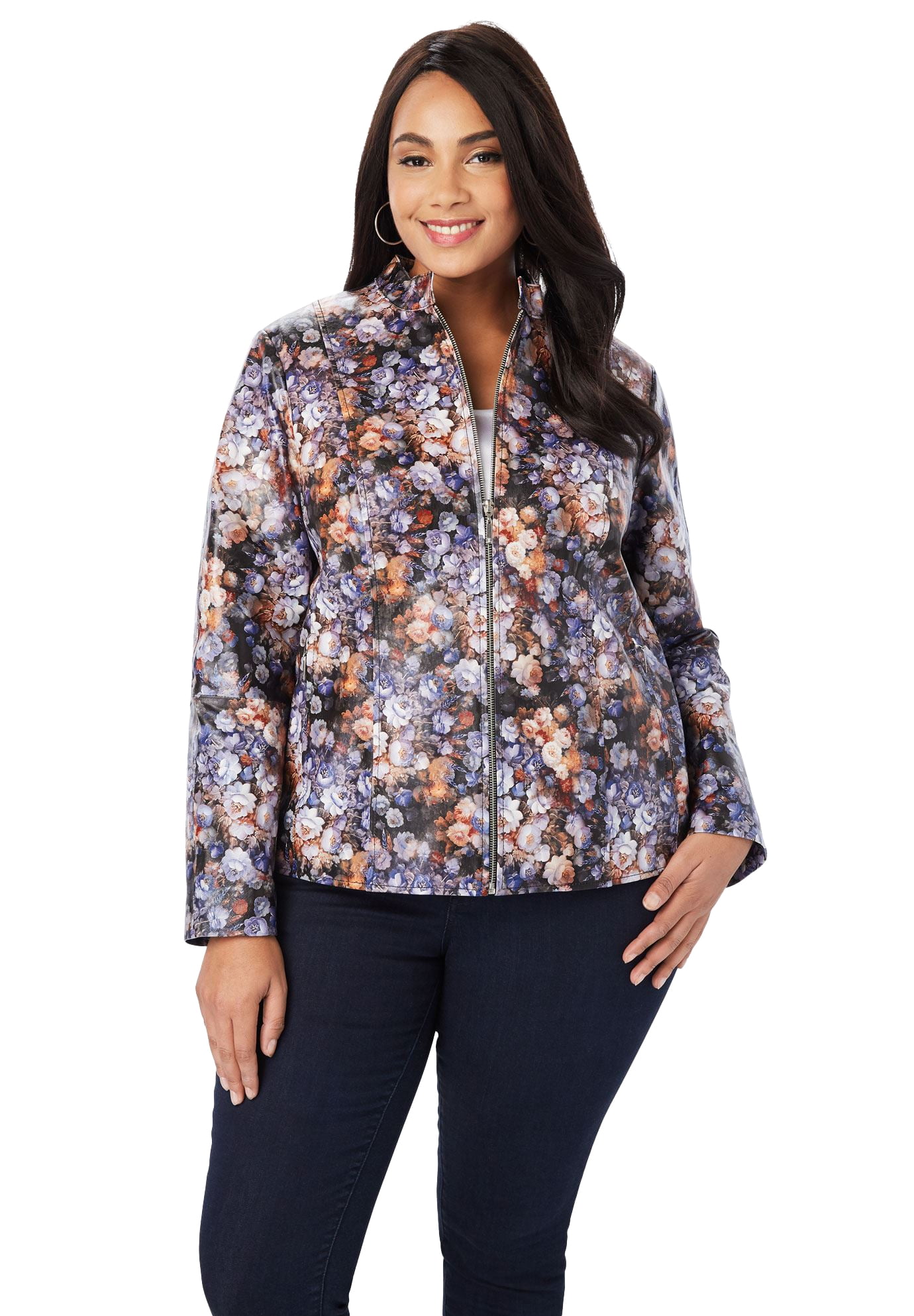 Jessica London Jessica London Womens Plus Size Zip Front Leather