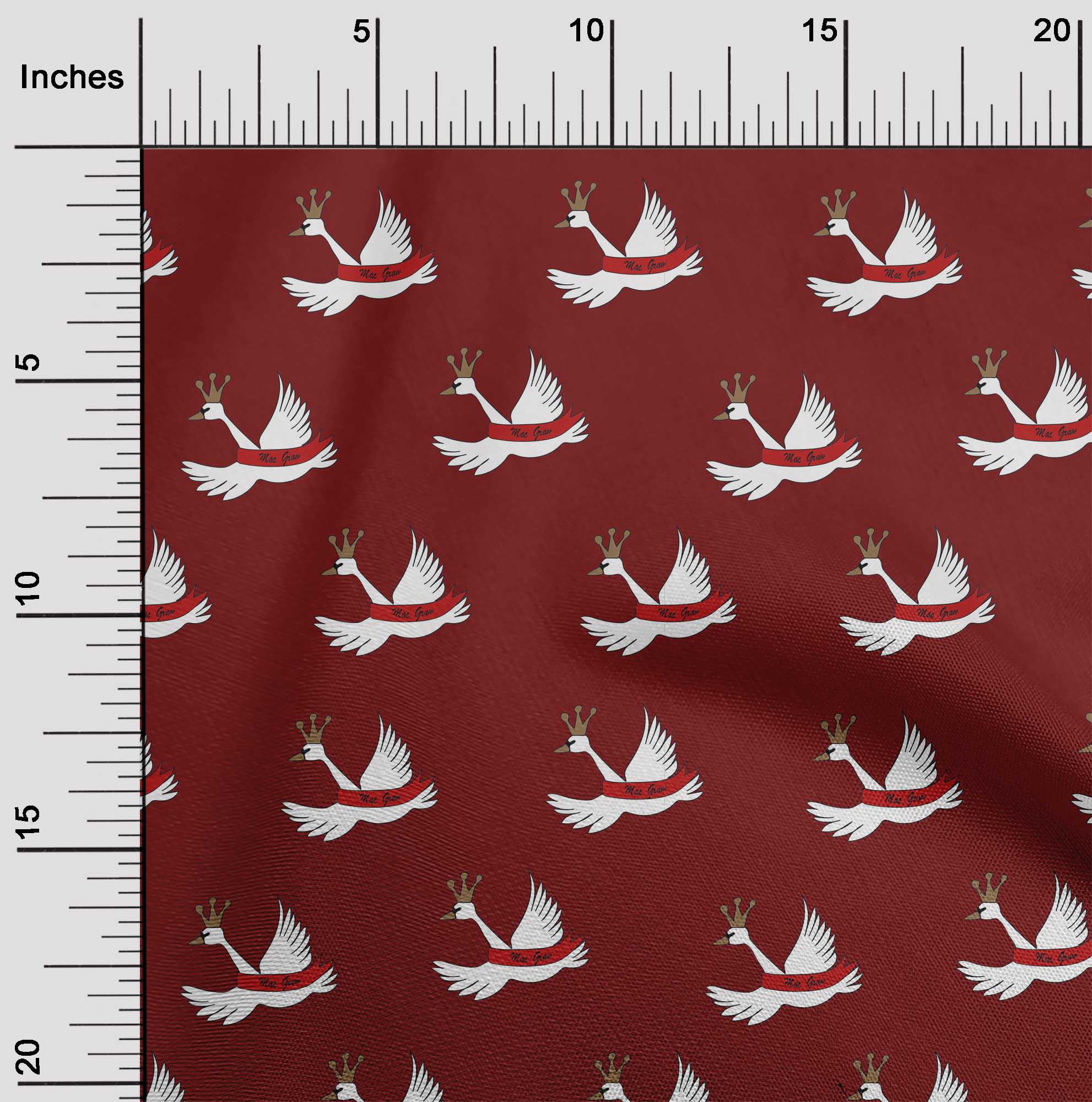 oneOone Viscose Chiffon Dark Red Fabric White Bird Sewing Material ...