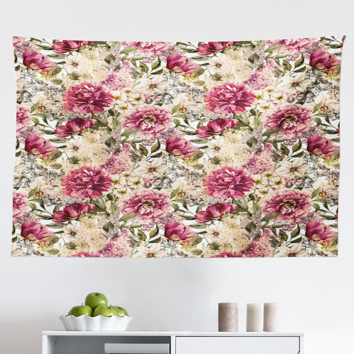 Books Tapestry, Watercolor Style Bookworm Dry Flowers Romantic Read ...