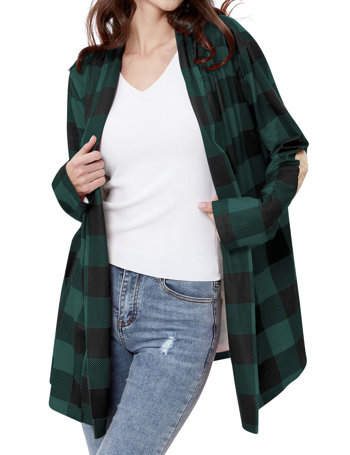 Women Colorblock Plaid Elbow Patch Long Sleeves Cardigan - Walmart.com