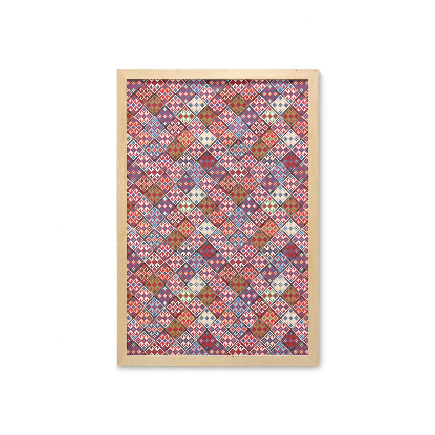 Colorful Wall Art with Frame, Various Skewed Square Nomadic Rug Looking ... Colorful Wall Art with Frame, Various Skewed Square Nomadic Rug Looking ...