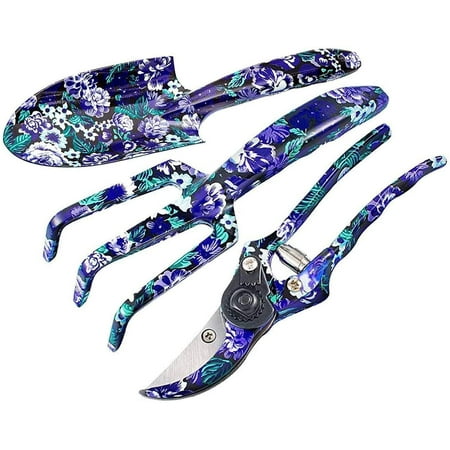 3-Piece Aluminum Flower Garden Tool Set with Purple Print - Trowel ...