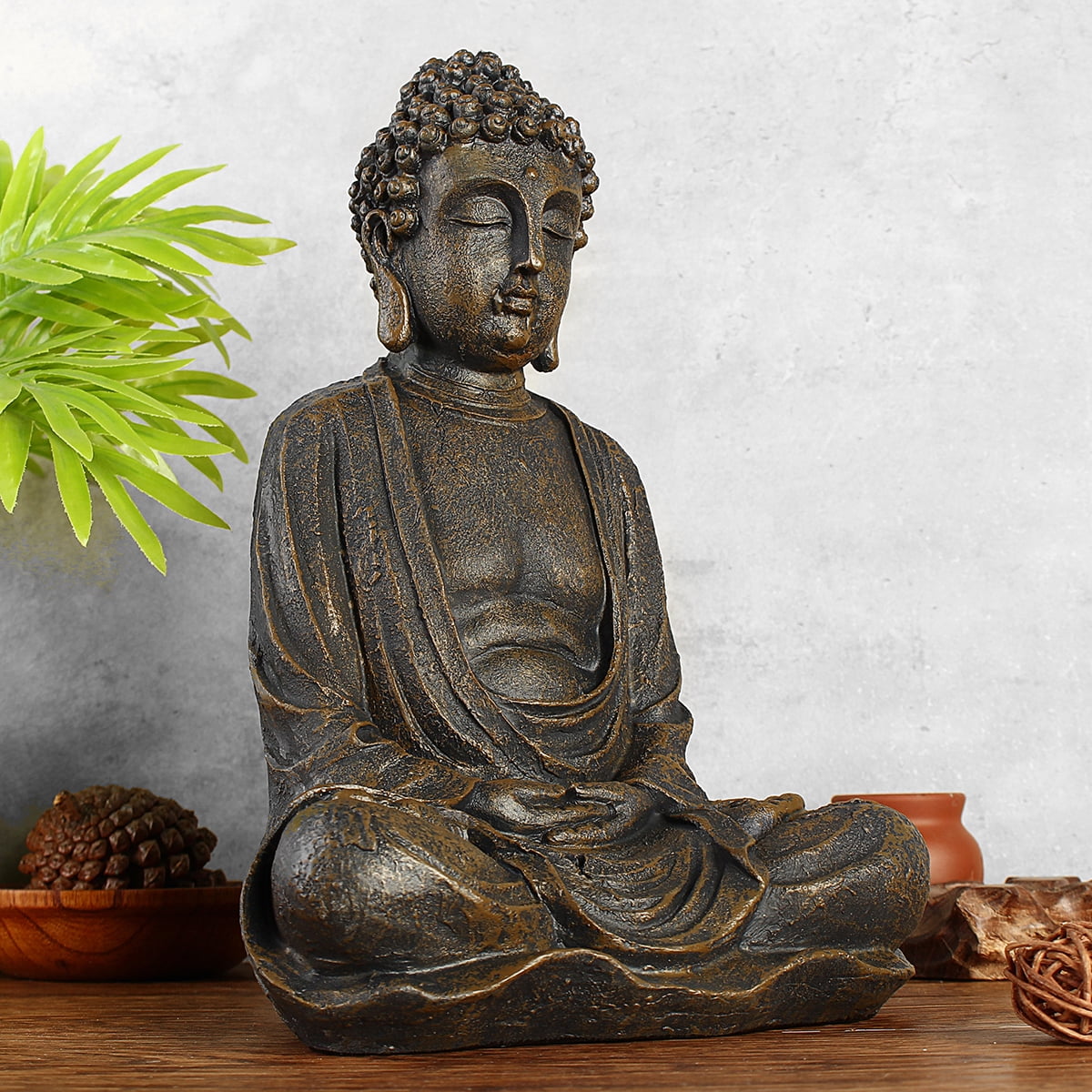 Buddha Resin Figure Stone Sitting Garden Indoor Statue Ornament Decor ...
