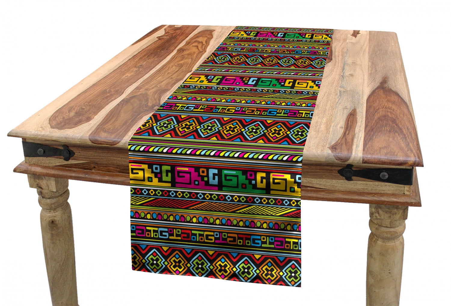 Tribal Table Runner, Design with Colorful Geometrical Details Borders ...