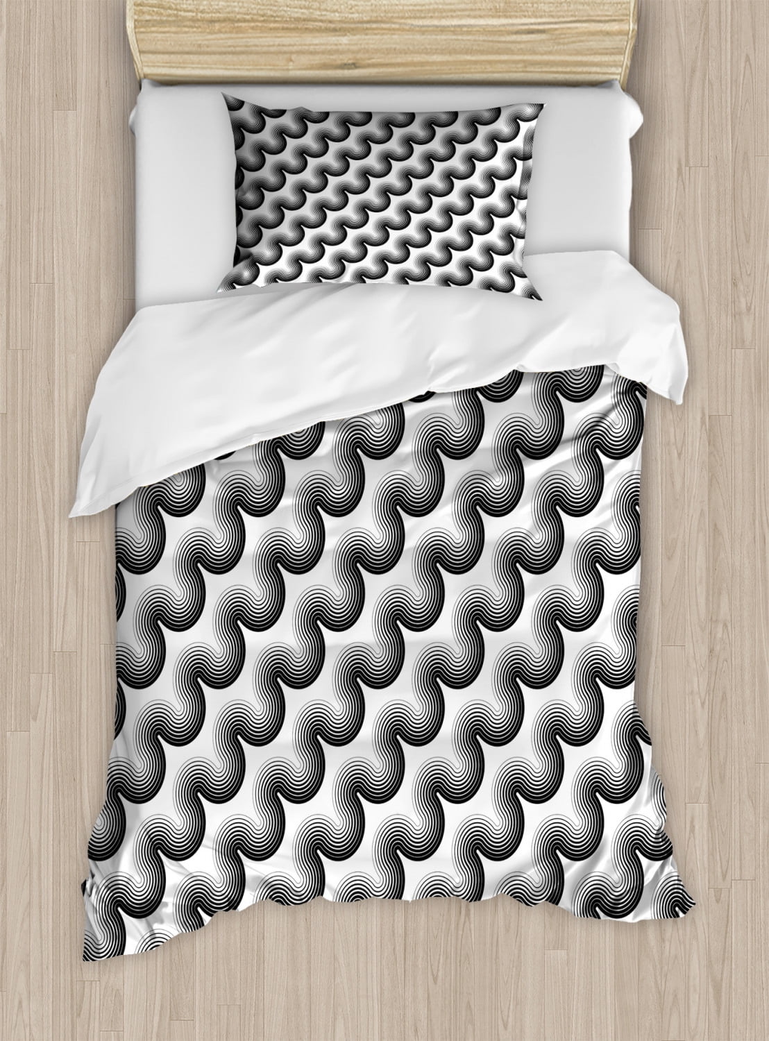 Black and White Twin Size Duvet Cover Set, Monochrome Patterned Wavy ...