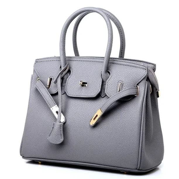 Classic large capacity lychee patterned platinum bag is versatile ...