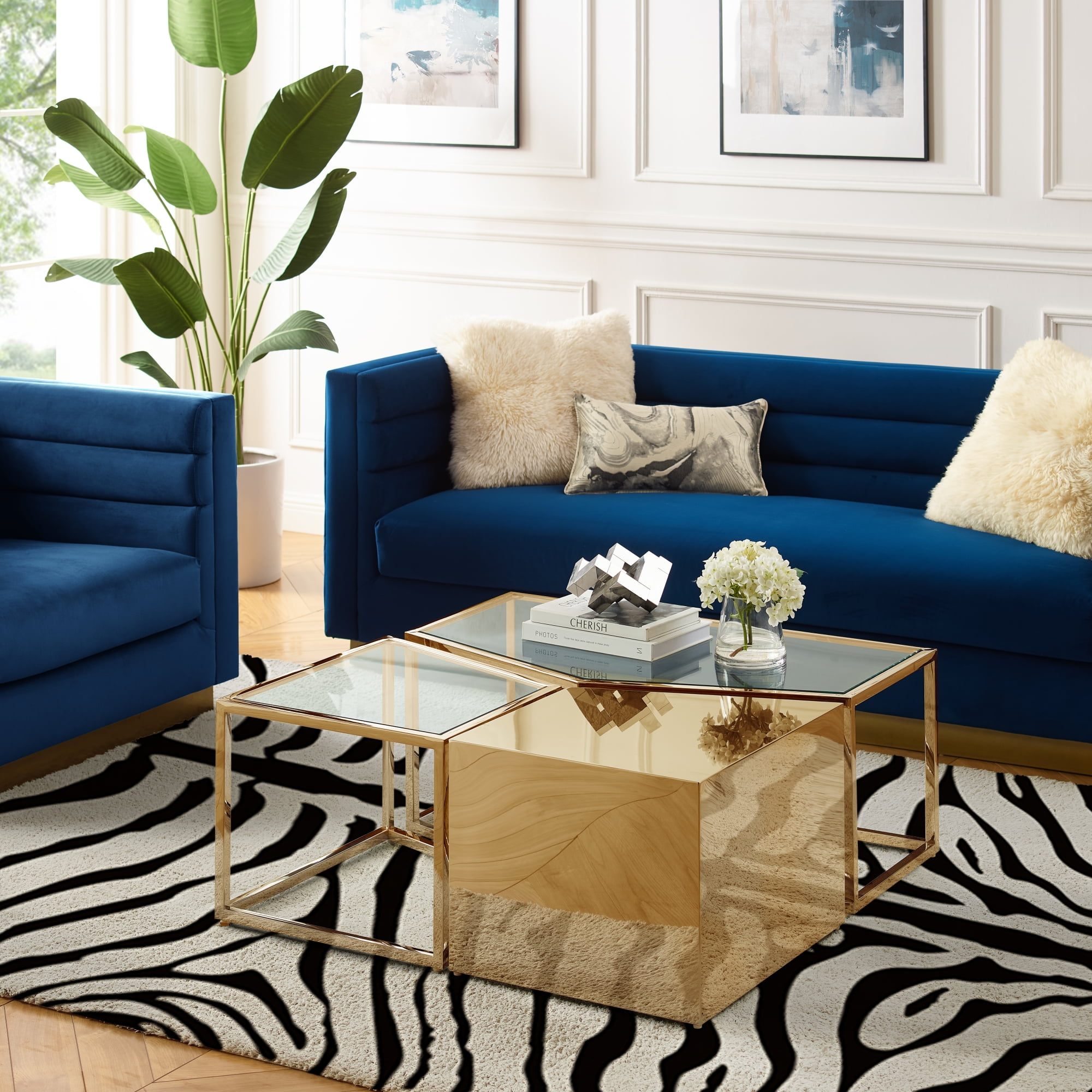 Inspired Home Dezirae 3 Pieces Glass Top Coffee Table, Gold - Walmart.com