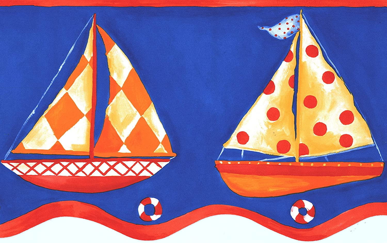 Concord Wallcoverings Wallpaper Border Ships Pattern Sailboats Waves ...