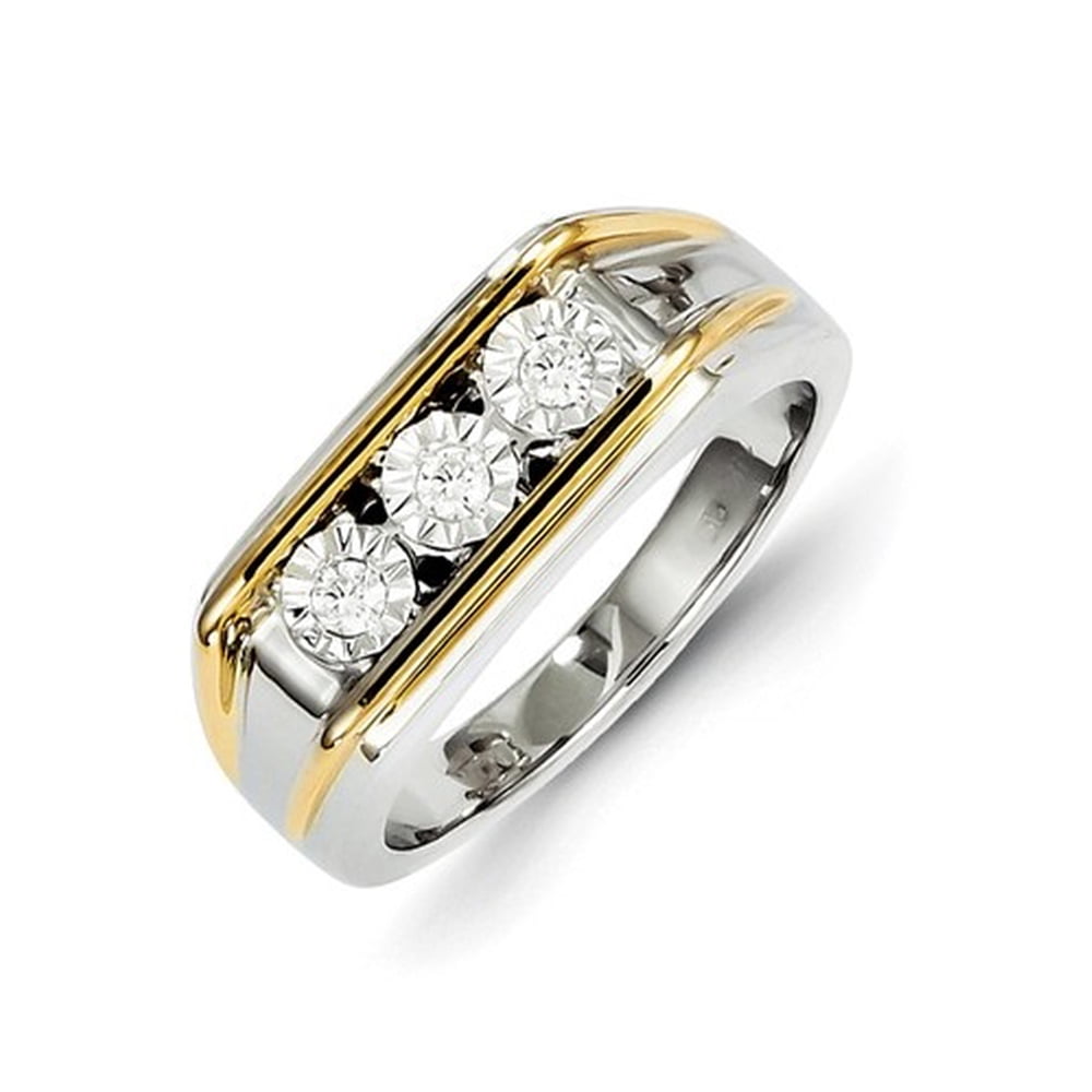 Jewelrypot - 14k Two-tone Gold Three Stone Diamond Mens Ring. Ct Wt- 0 ...