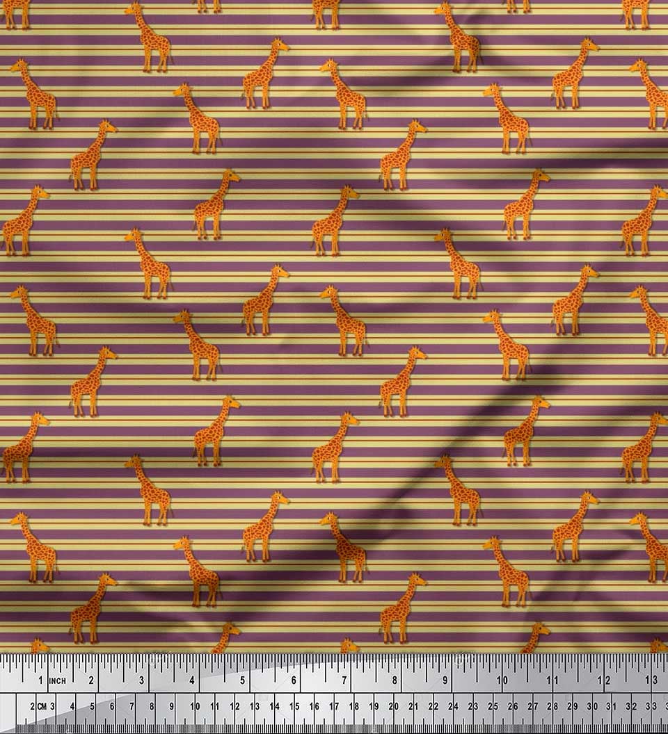 Soimoi Satin Silk Fabric Stripe & Giraffe Animal Print Fabric by The ...
